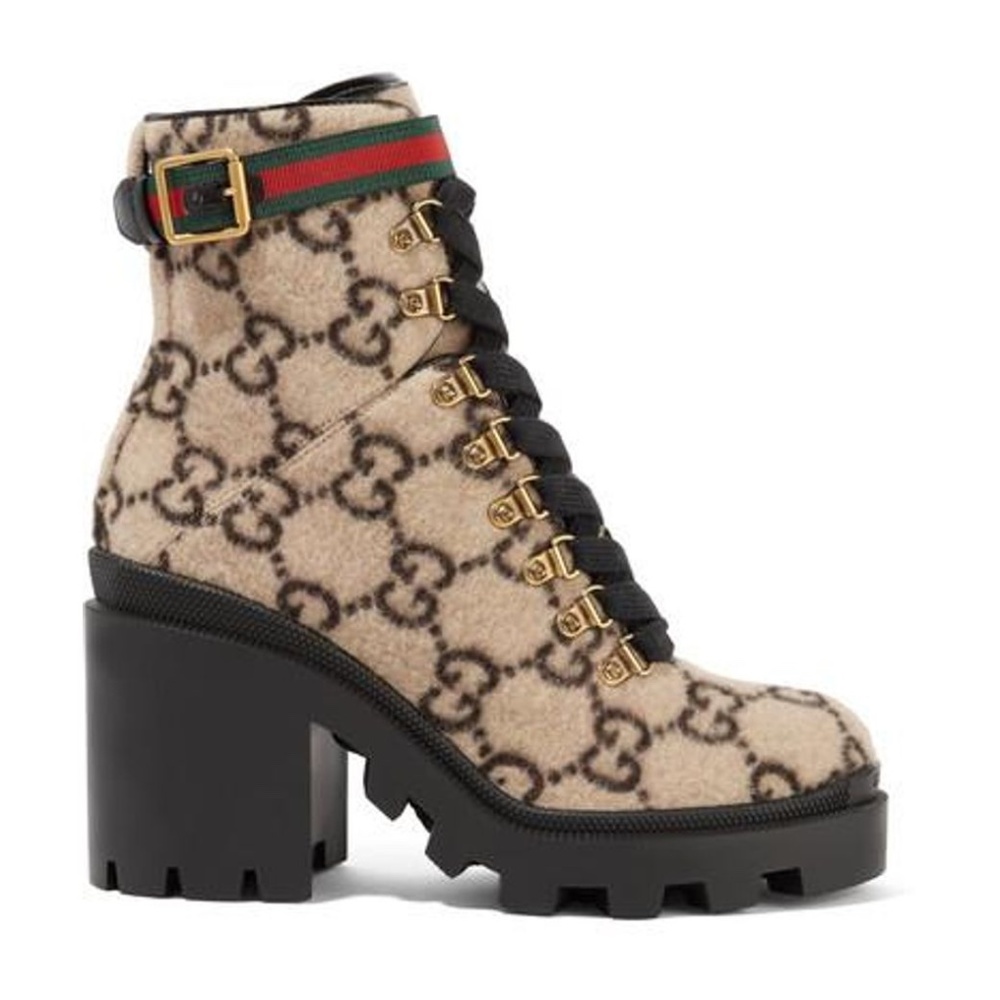 Gucci Gg Wool Monogram Ankle Platform Boot - Gem